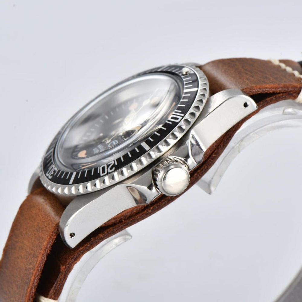 CUSTOM SEIKOSUB EDITION VINTAGE OPEN HEART MILSUB LEATHER MOD